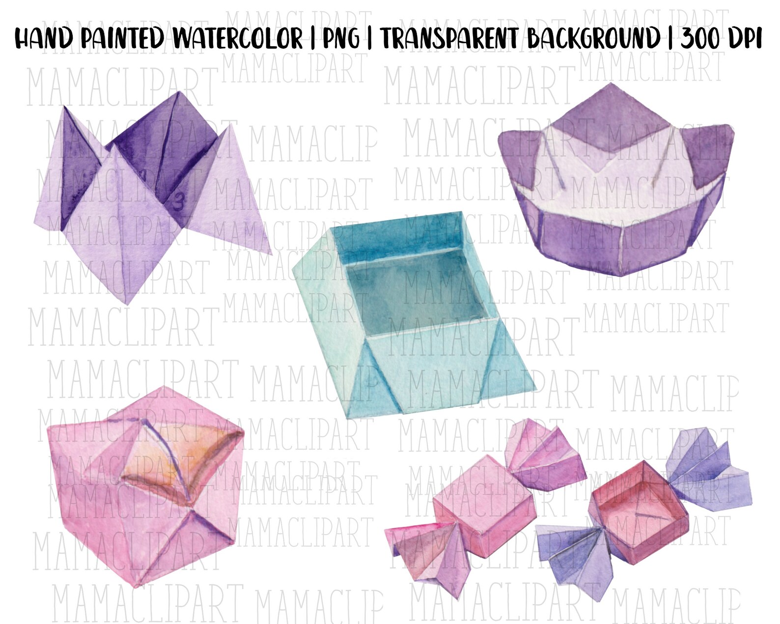 Origami Watercolor Clipart COMMERCIAL 32 Origami Clip Art Graphics PNG ...