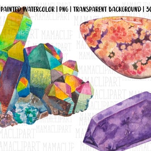 Crystals (part 2) Watercolor Clipart COMMERCIAL | 34 Gemstones Clip Art ...