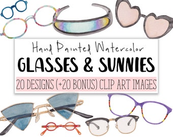 Watercolor Glasses Clipart: Colorful Eyewear PNG (digital Download) - Etsy