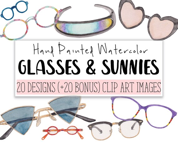 Glasses & Sunglasses Watercolor Clipart COMMERCIAL USE 20 | Etsy