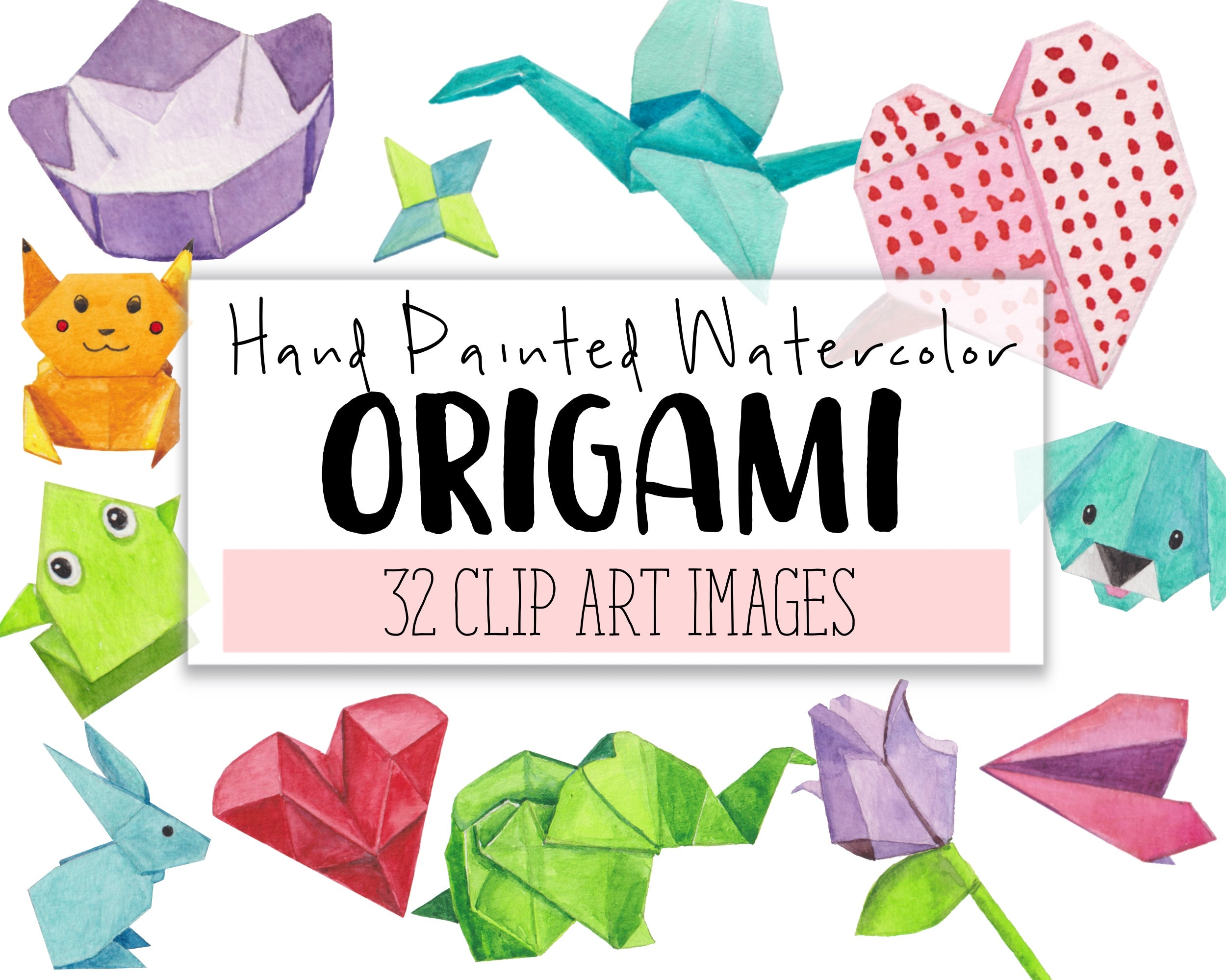 Origami Watercolor Clipart COMMERCIAL 32 Origami Clip Art Graphics PNG ...