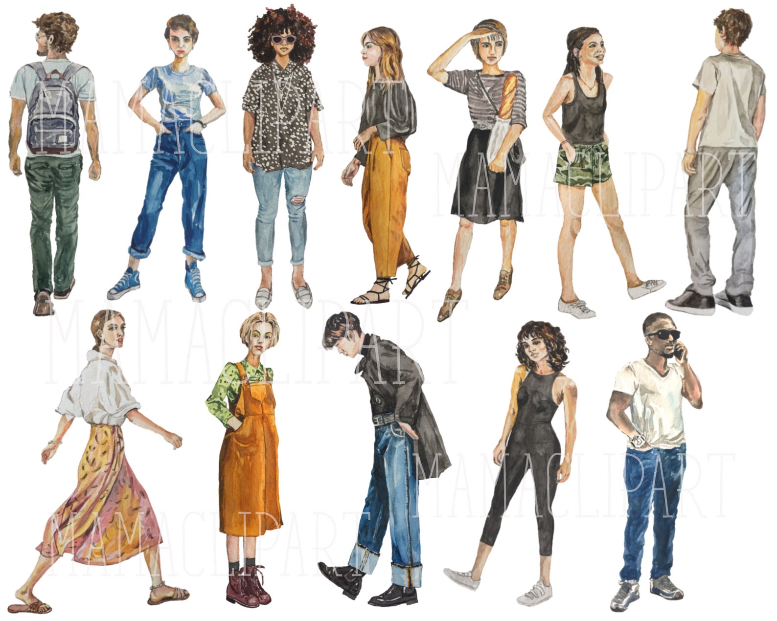 People Clipart - Clip Art People Watercolor COMMERCIAL - Clipart People ...