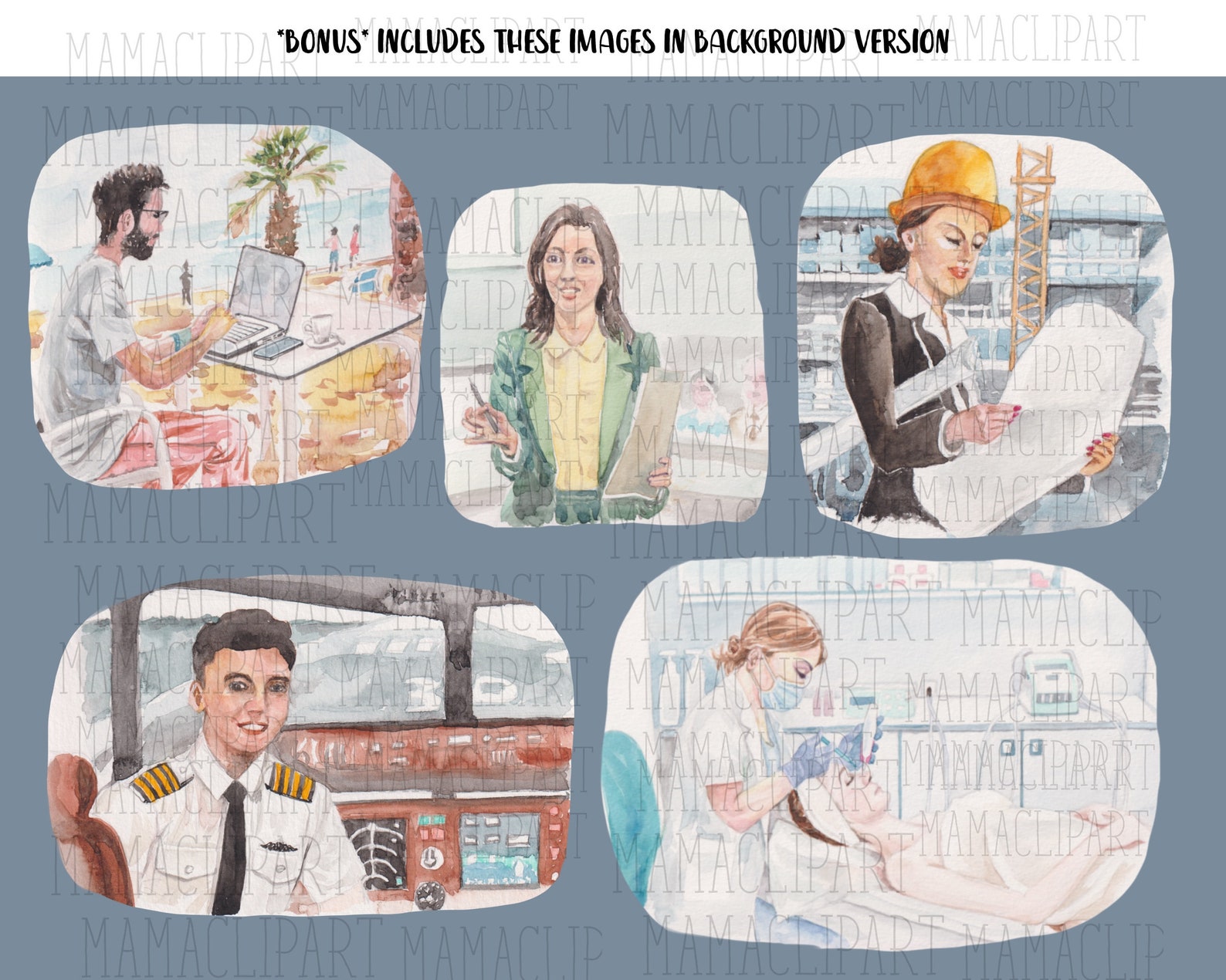 Careers, Jobs Watercolor Clipart COMMERCIAL 15 Professions Clip Art ...