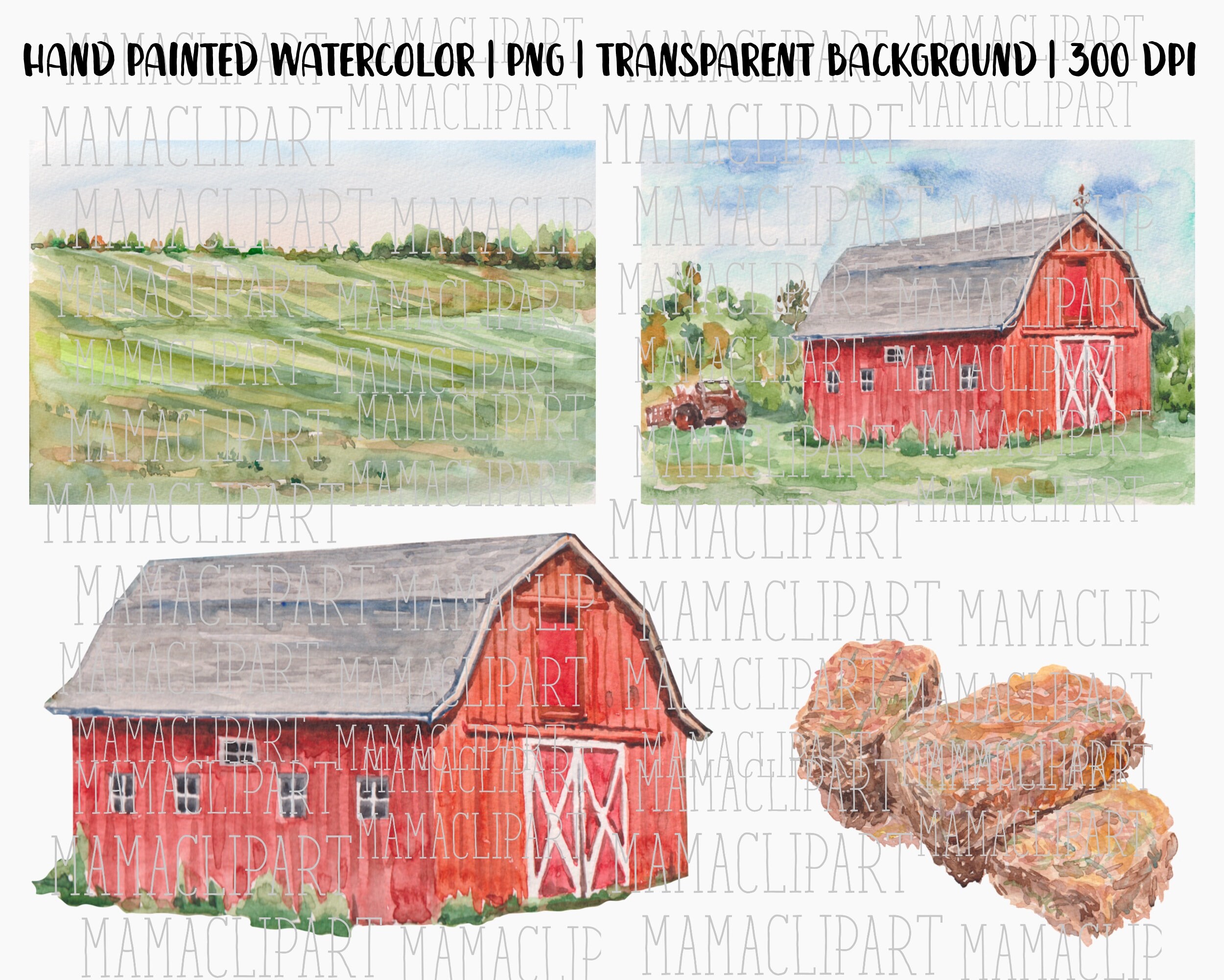 BARN ANIMALS Watercolor Clipart Commercial Use 22 Clip Art - Etsy