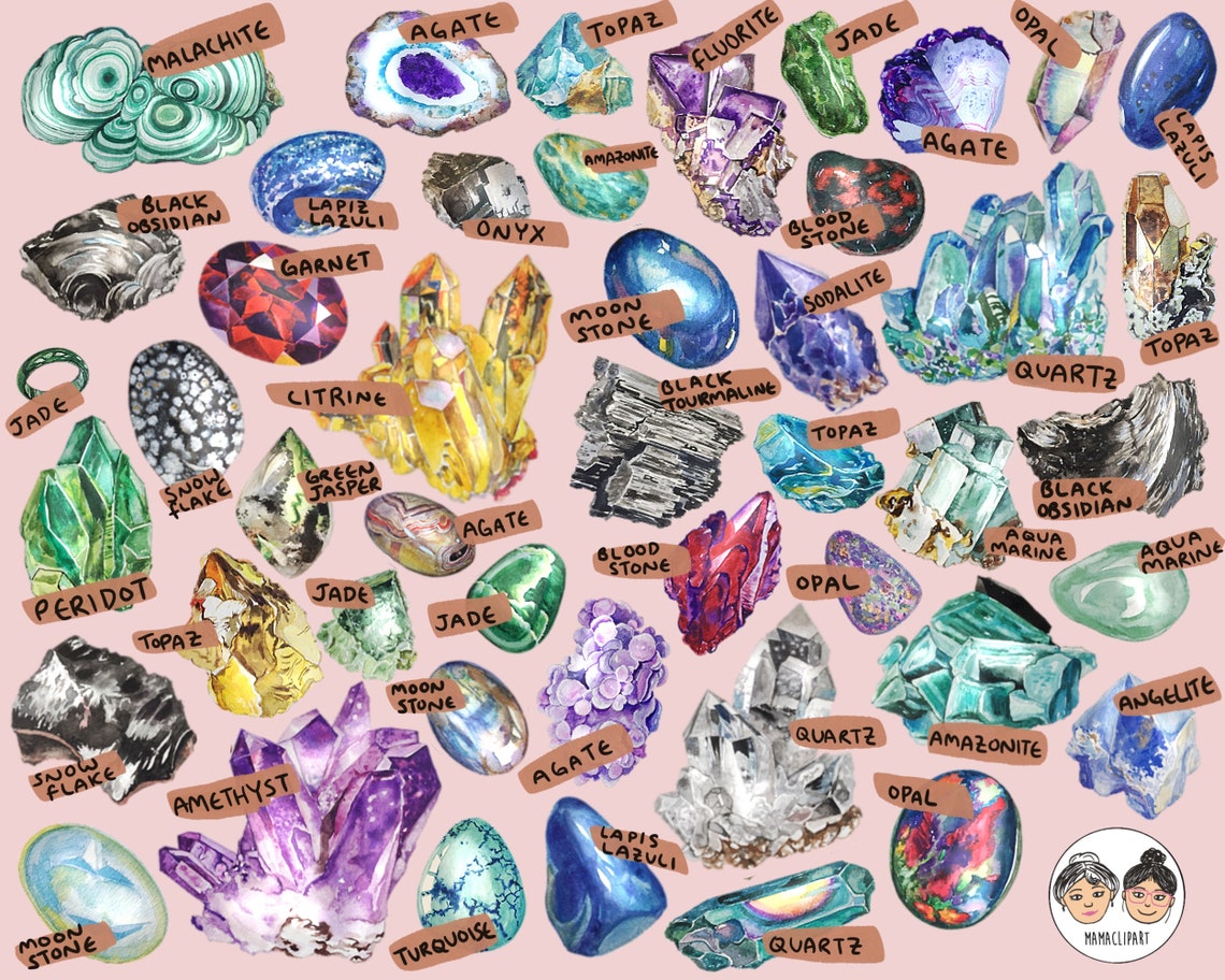 Crystals Watercolor Clipart COMMERCIAL 46 Gemstones Clip Art - Etsy