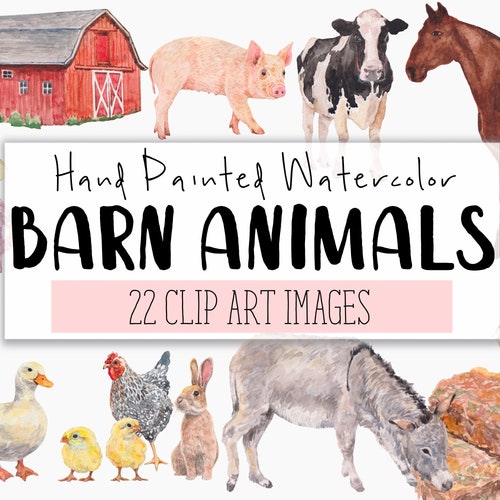 Watercolor Cute Farm Animals Clipart Graphics Farmhouse Barn - Etsy
