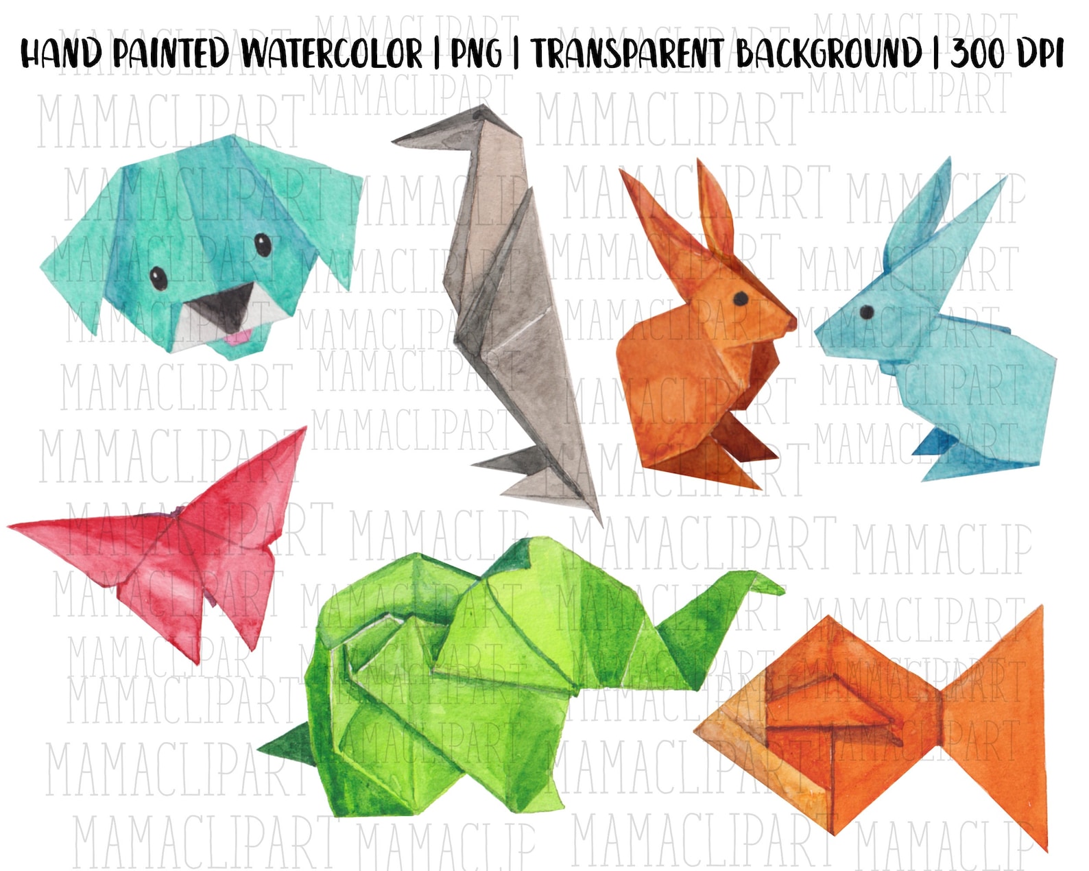 Origami Watercolor Clipart COMMERCIAL 32 Origami Clip Art Graphics PNG ...