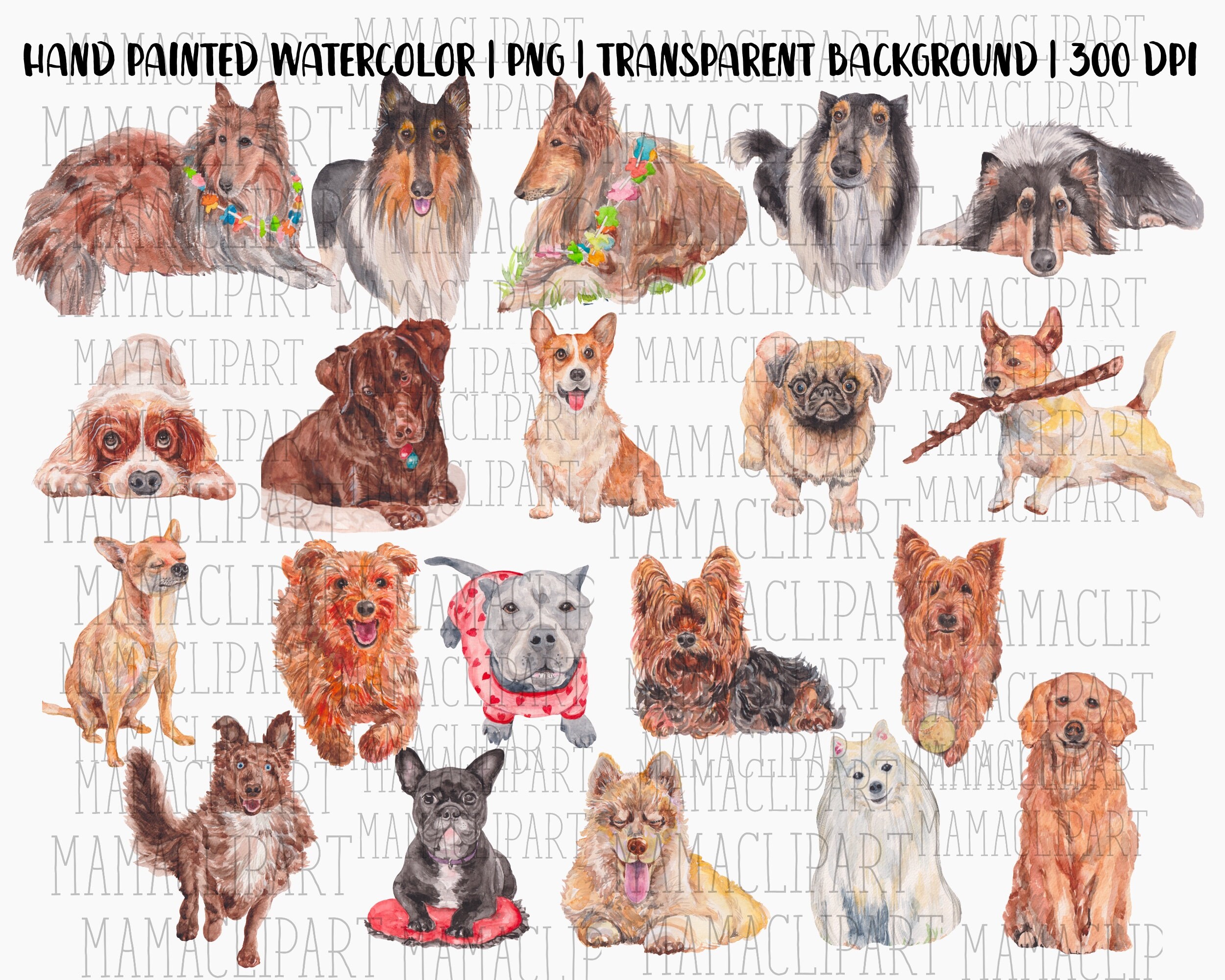 Dogs Watercolor Clipart COMMERCIAL | 20 Dog Watercolor Clip Art Website ...