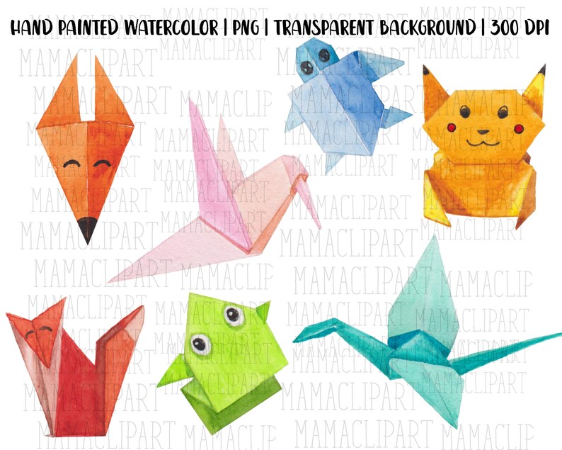 Origami Watercolor Clipart COMMERCIAL 32 Origami Clip Art Graphics PNG ...