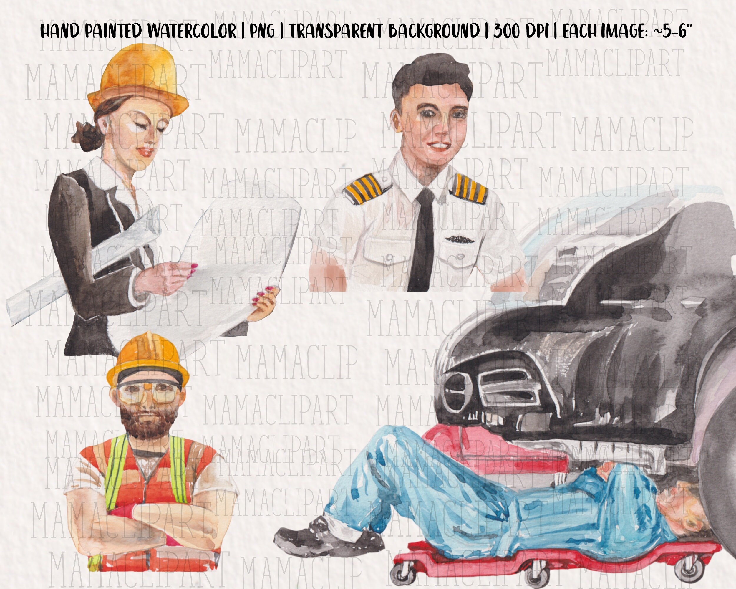 Careers, Jobs Watercolor Clipart COMMERCIAL 15 Professions Clip Art ...