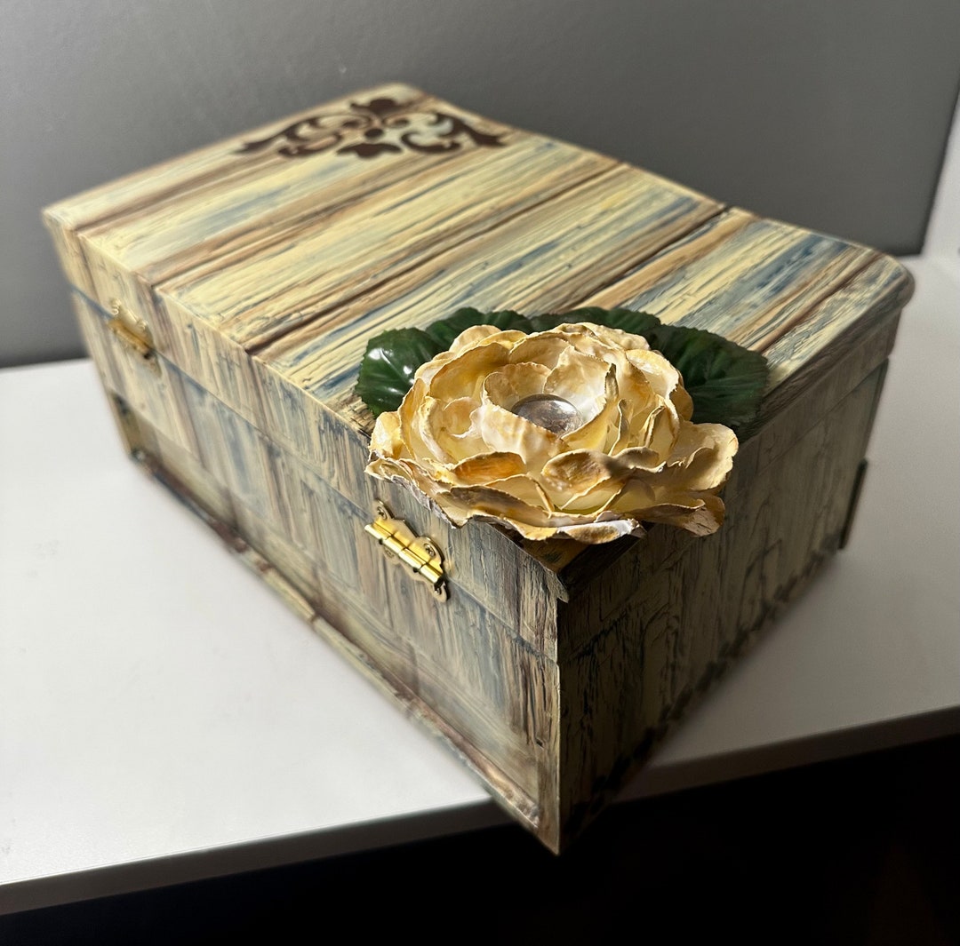 Antique Vintage Faux Painted Refurbished Wood Jewelry Box Storage ...