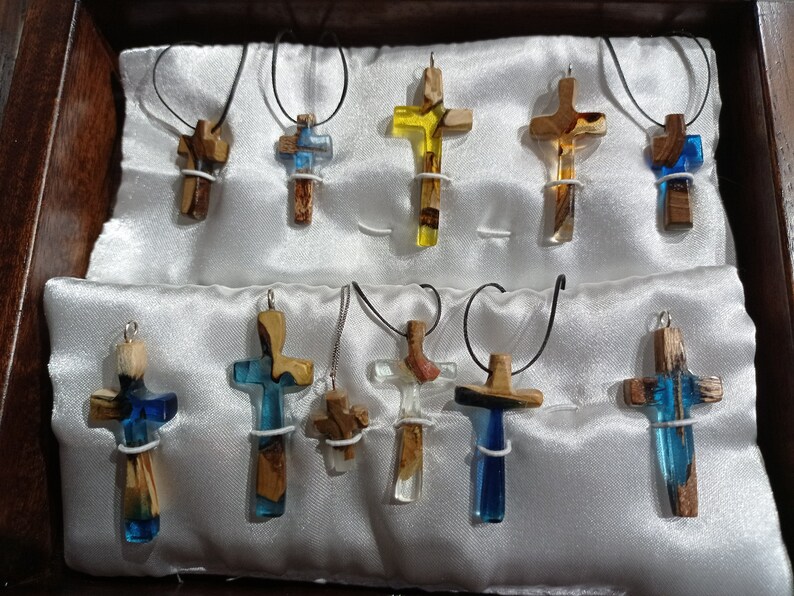 Handmade Unique Pair of Crosses With Wood, Epoxy Resin and Green the ...