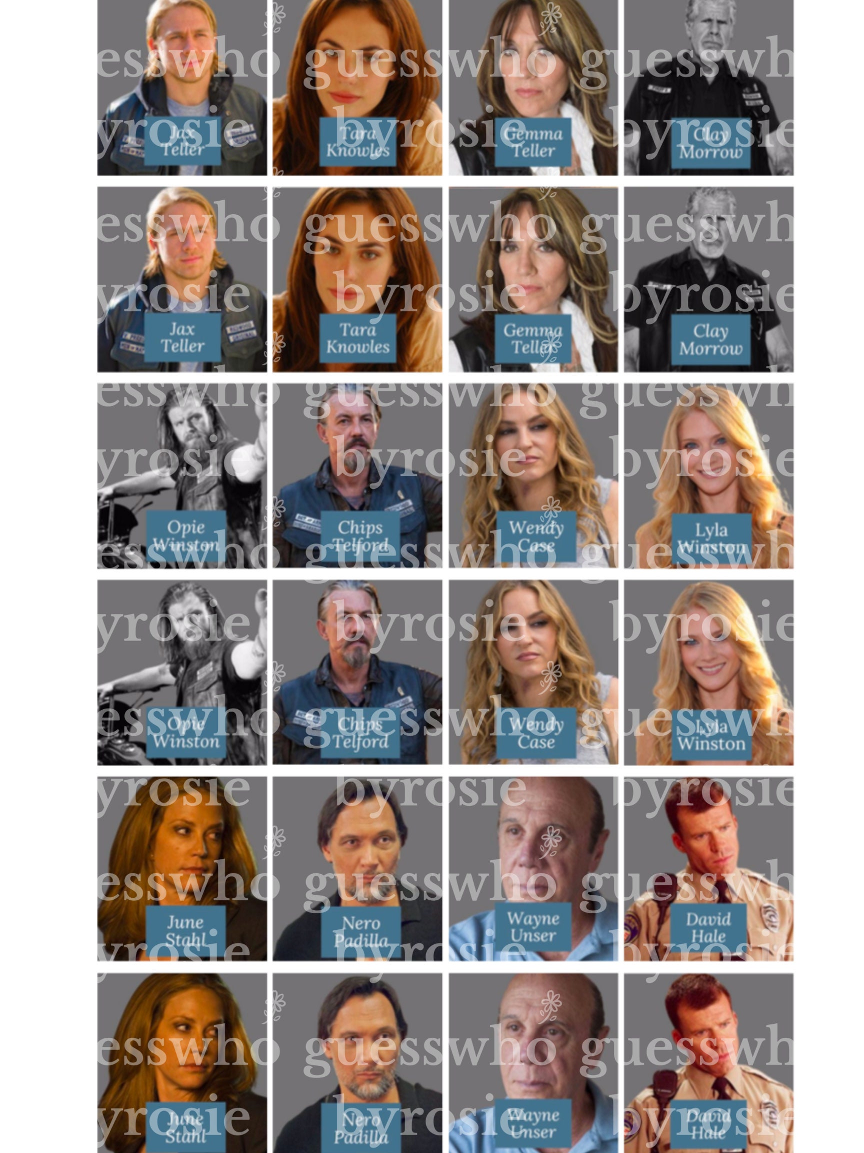 Printable Guess Who? Cards - Sons of Anarchy Edition - Etsy