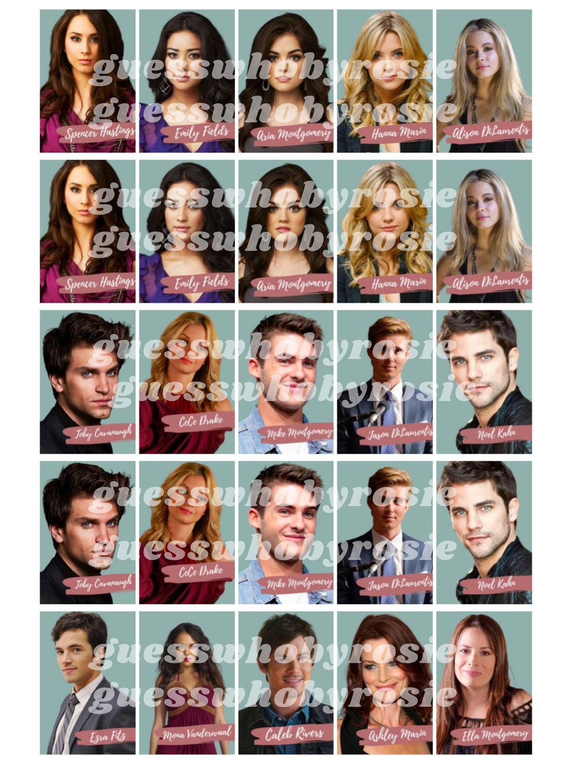 Printable Guess Who Cards Pretty Little Liars PLL Edition - Etsy