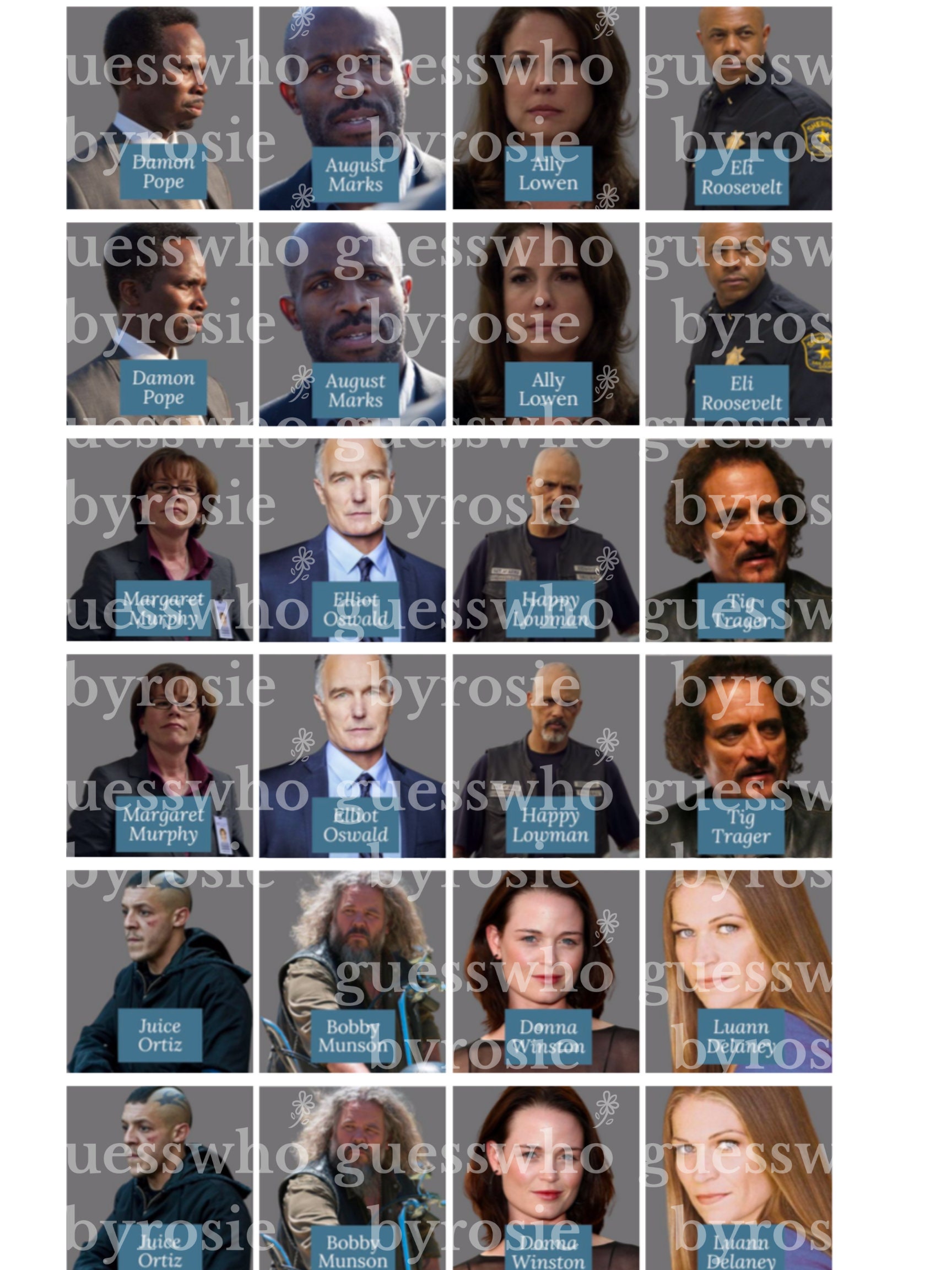 Printable Guess Who? Cards - Sons of Anarchy Edition - Etsy