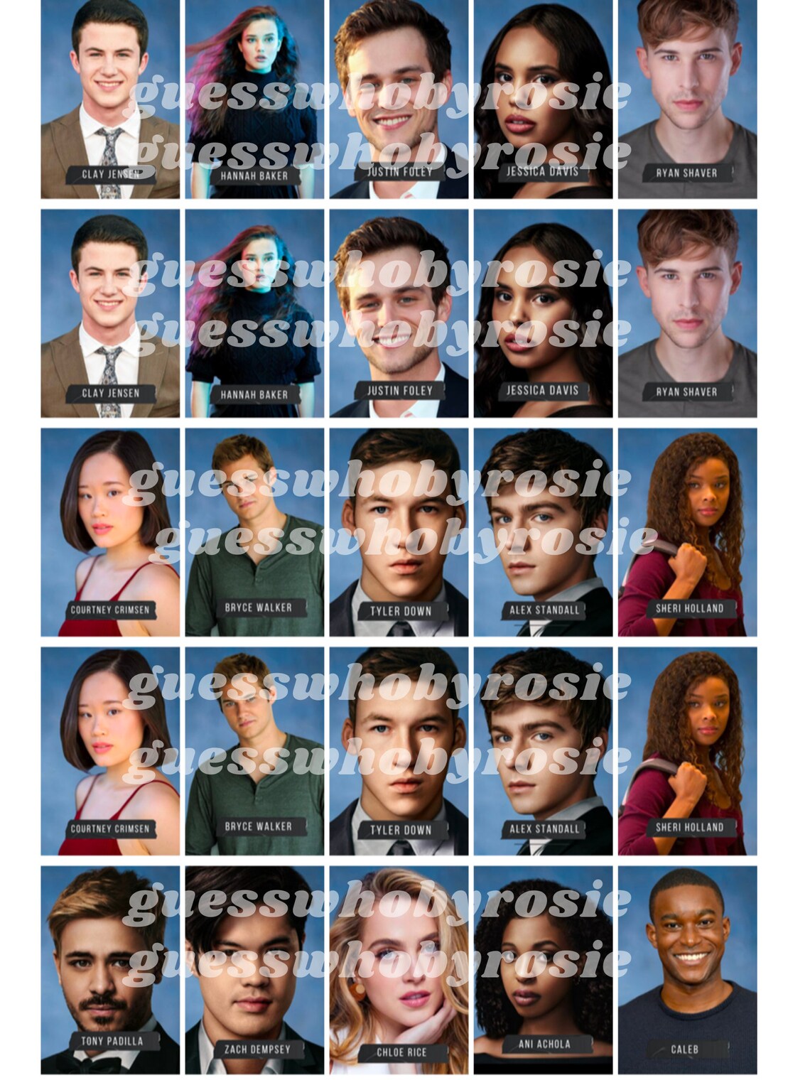 Printable Guess Who Cards 13 Reasons Why 13RW Liberty High School ...