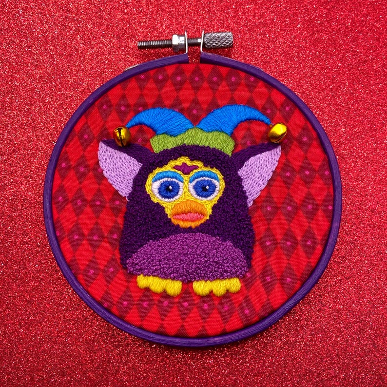 Jester Furby Embroidery Hoop | Finished Embroidery | Vintage Toys ...