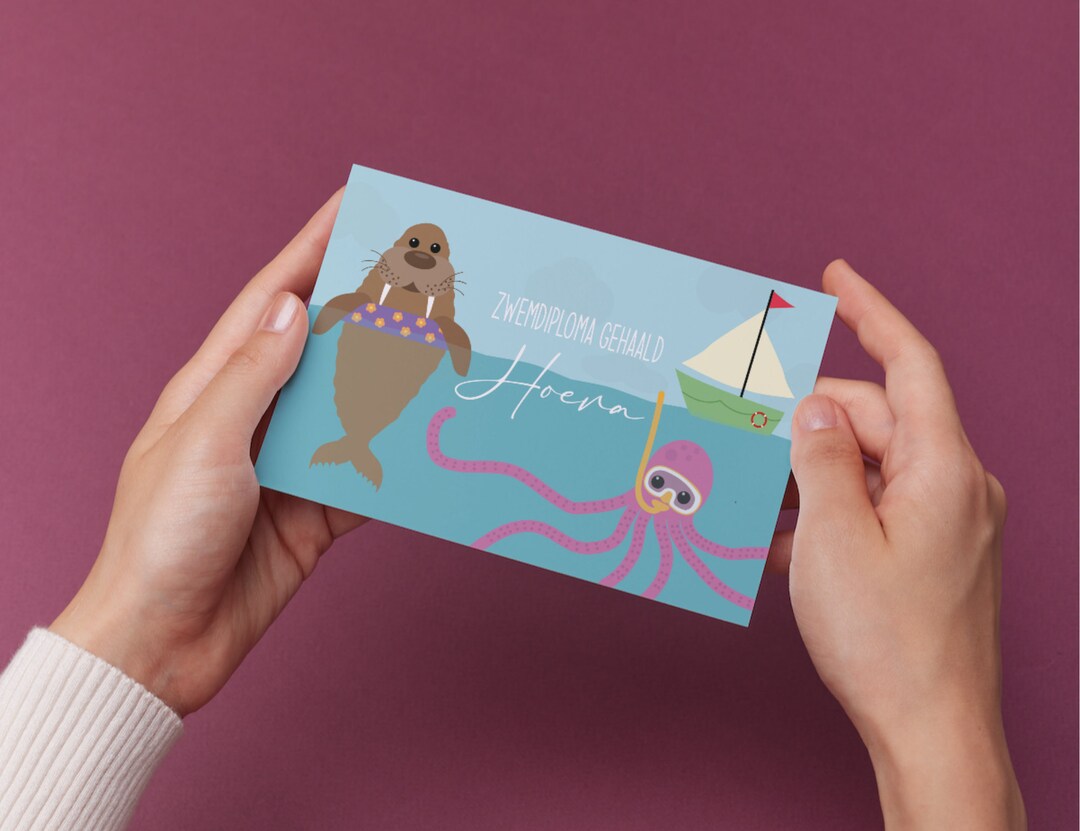 Swim Diploma Card Swimming Diploma Achievement Card Card With Walrus ...