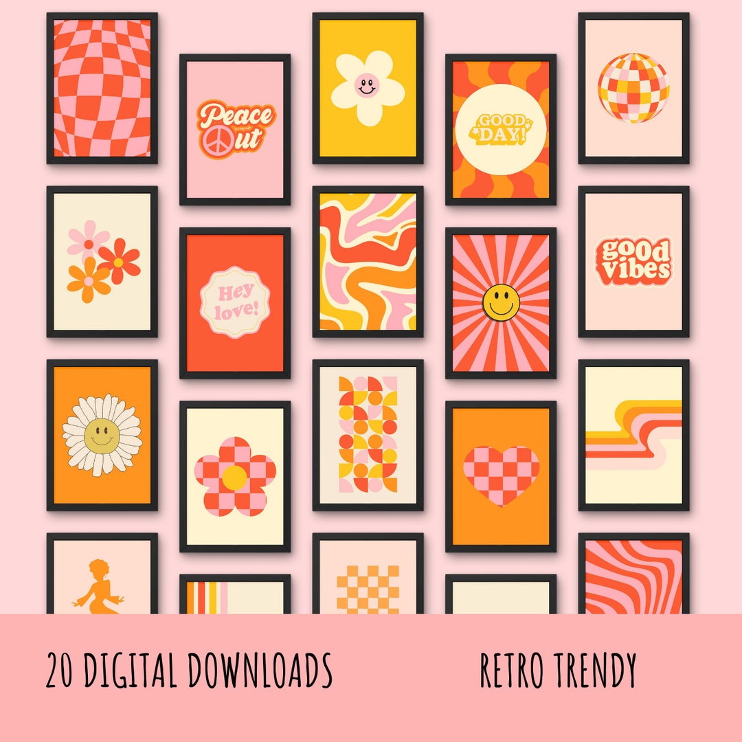 20 DIGITAL PRINTS BUNDEL Printable Wall Art Boho Trendy Retro Modern ...