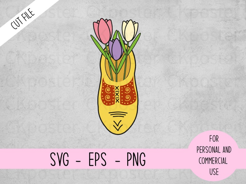 SVG Clogs With Tulips Cut File SVG Clog Holland Svg Cut - Etsy