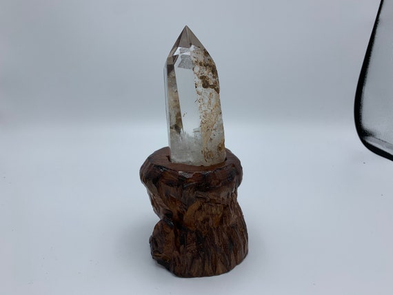 Clear Quartz Tower with Wooden Stand | Etsy