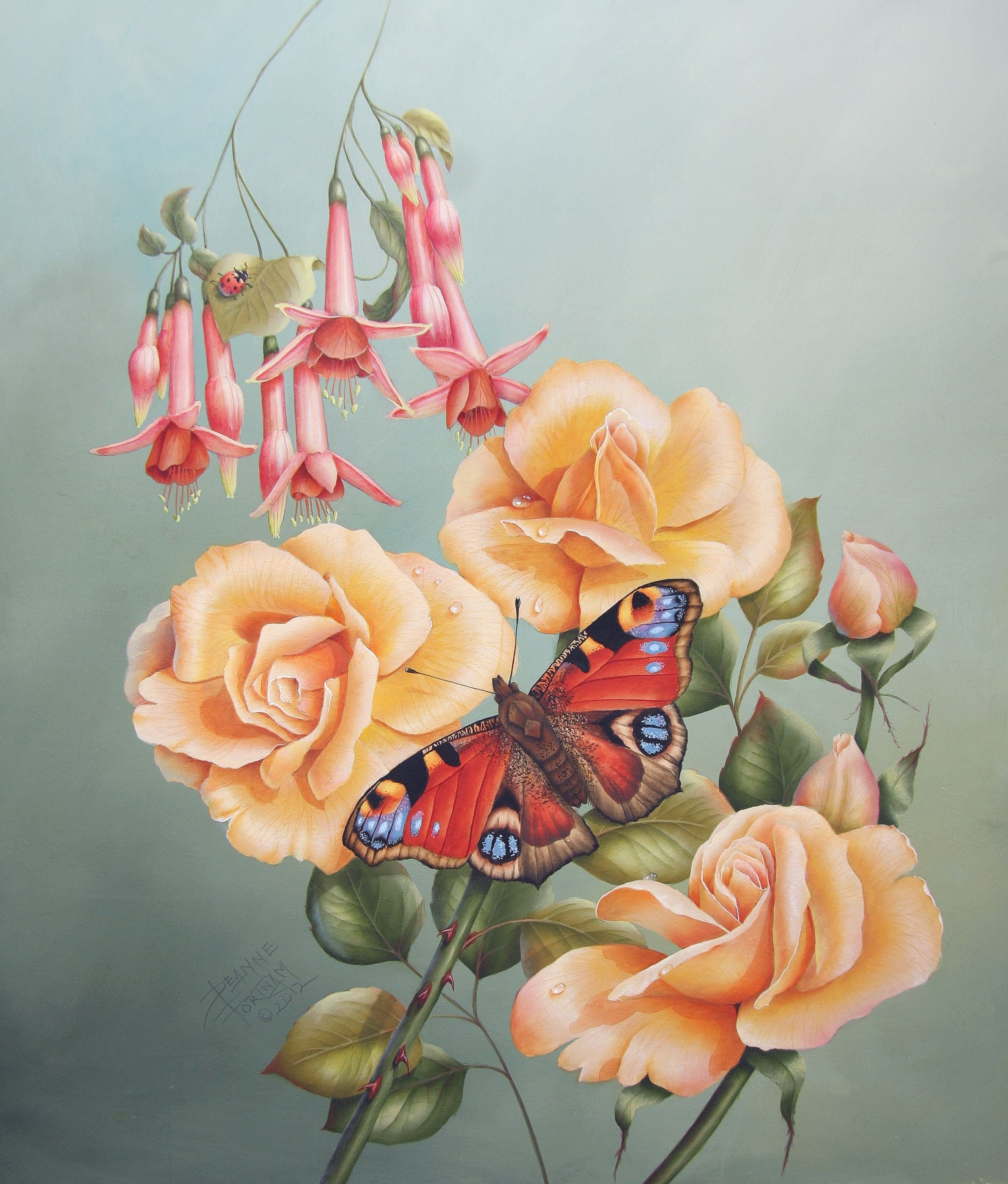 Fuchsia Fantasy Clair De Lune, Fuchsia and Roses Acrylic Painting - Etsy