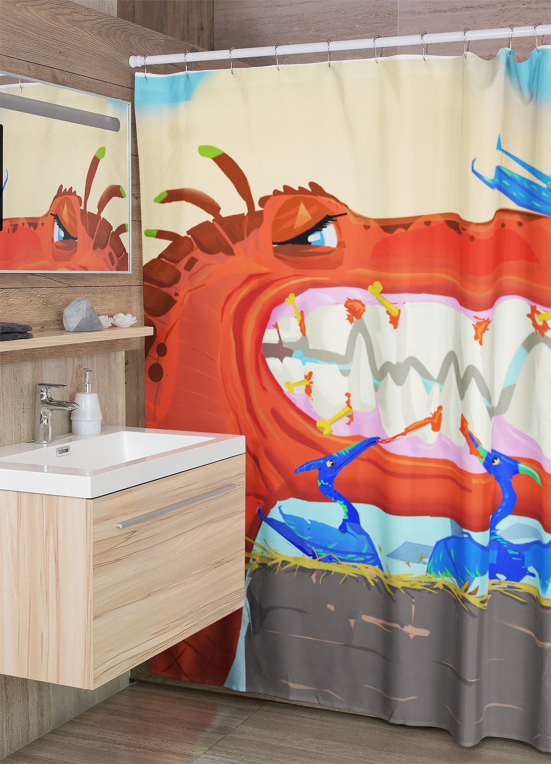 Papa T-REX Gets a Cleaning! Unique Shower Curtain for a Kids of All ...