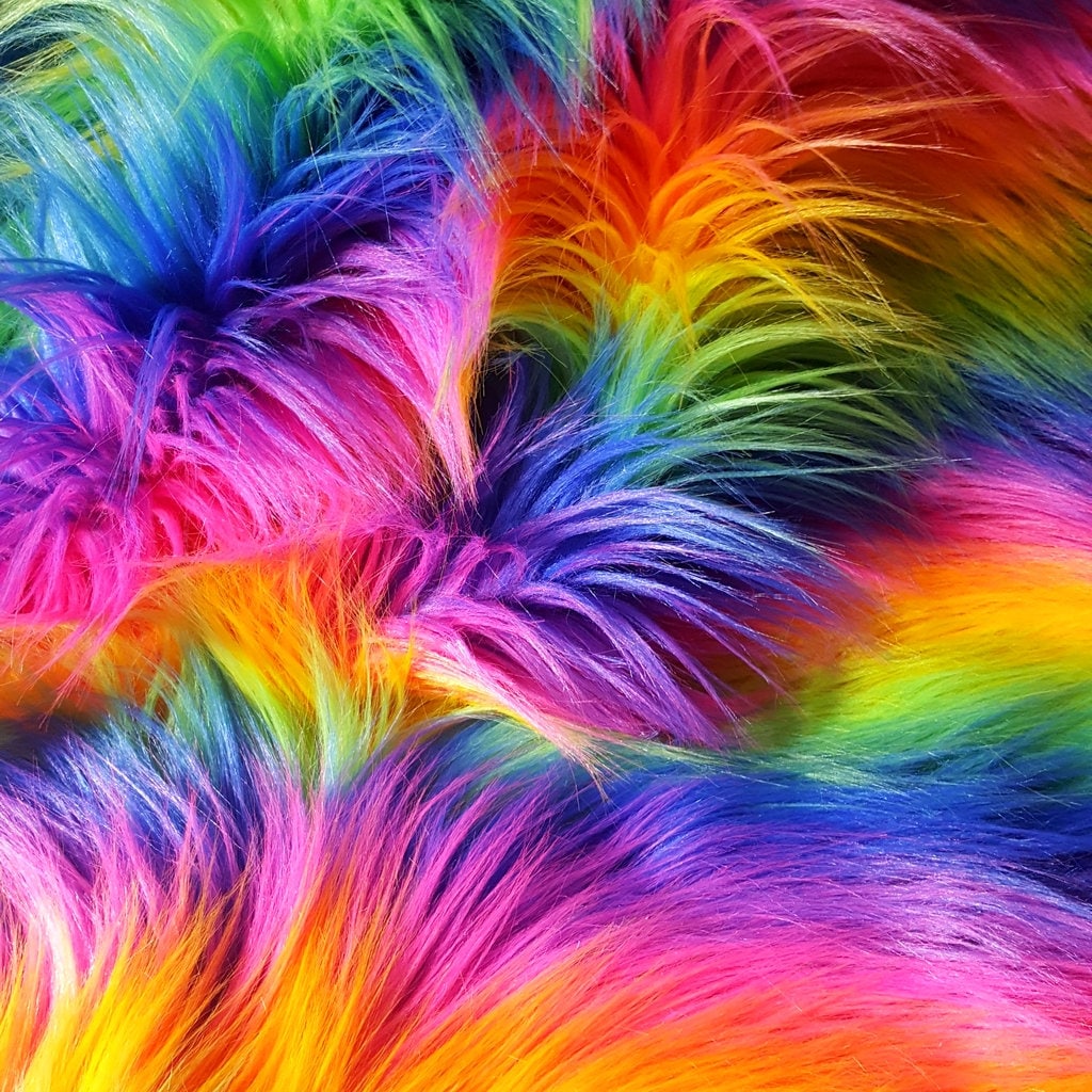 Rainbow Stripe Faux Fur Fabric by the Yard or Half Yard Extra Long Pile ...