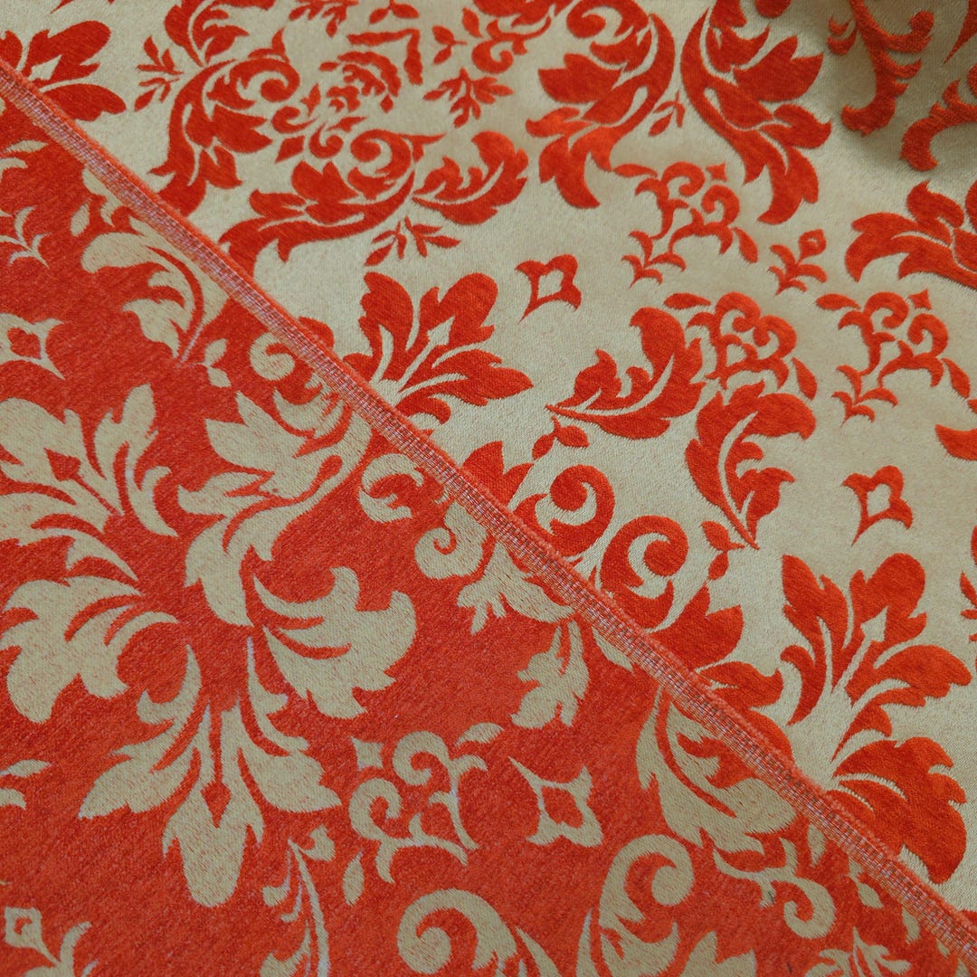Tangerine Gold Damask Reversible Chenille Upholstery Fabric 54" by the ...