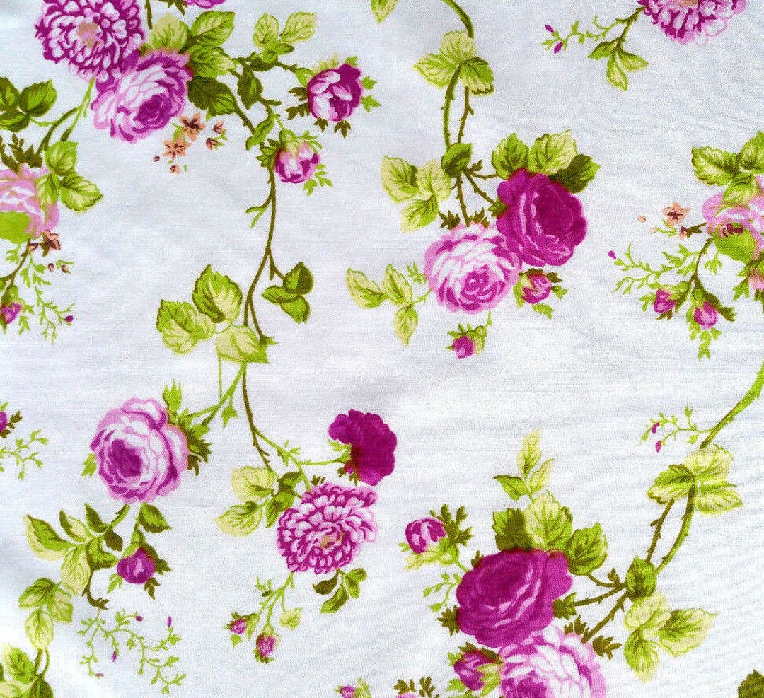 Classic Pink Rose Floral Print Poly Cotton Fabric 58" by the Yard ...