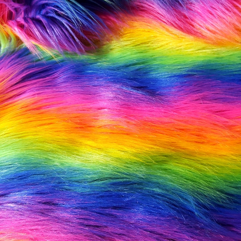 Rainbow Stripe Faux Fur Fabric by the Yard or Half Yard Extra Long Pile ...