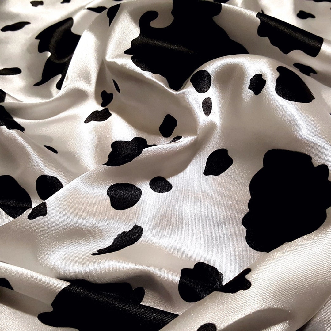 Cow Print Satin Charmeuse Fabric 58 by the Yard Black White Animal Spot ...