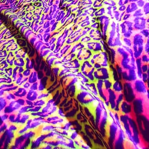 Neon RAINBOW Cheetah Leopard Faux Fur Fabric 62" by the Half or Full ...