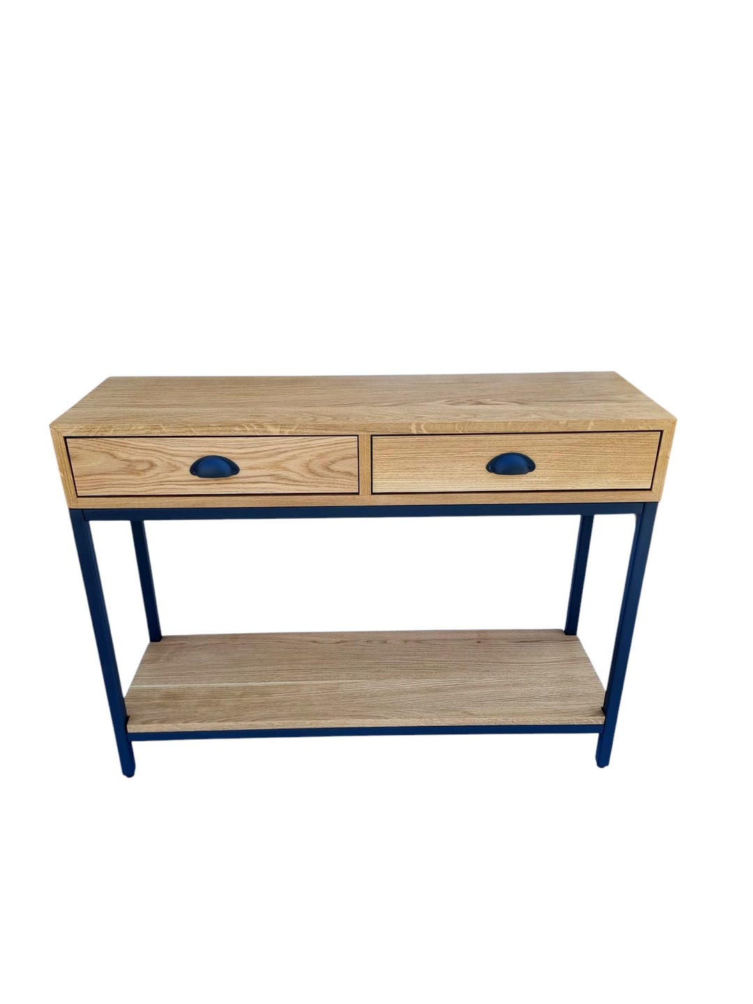Narrow Oak Console Table - Modern Design With Metal Legs - Storage ...