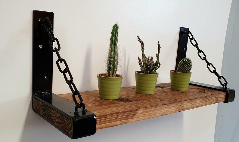 Floating Shelf With Chain Brackets Rustic Shelves Metal | Etsy