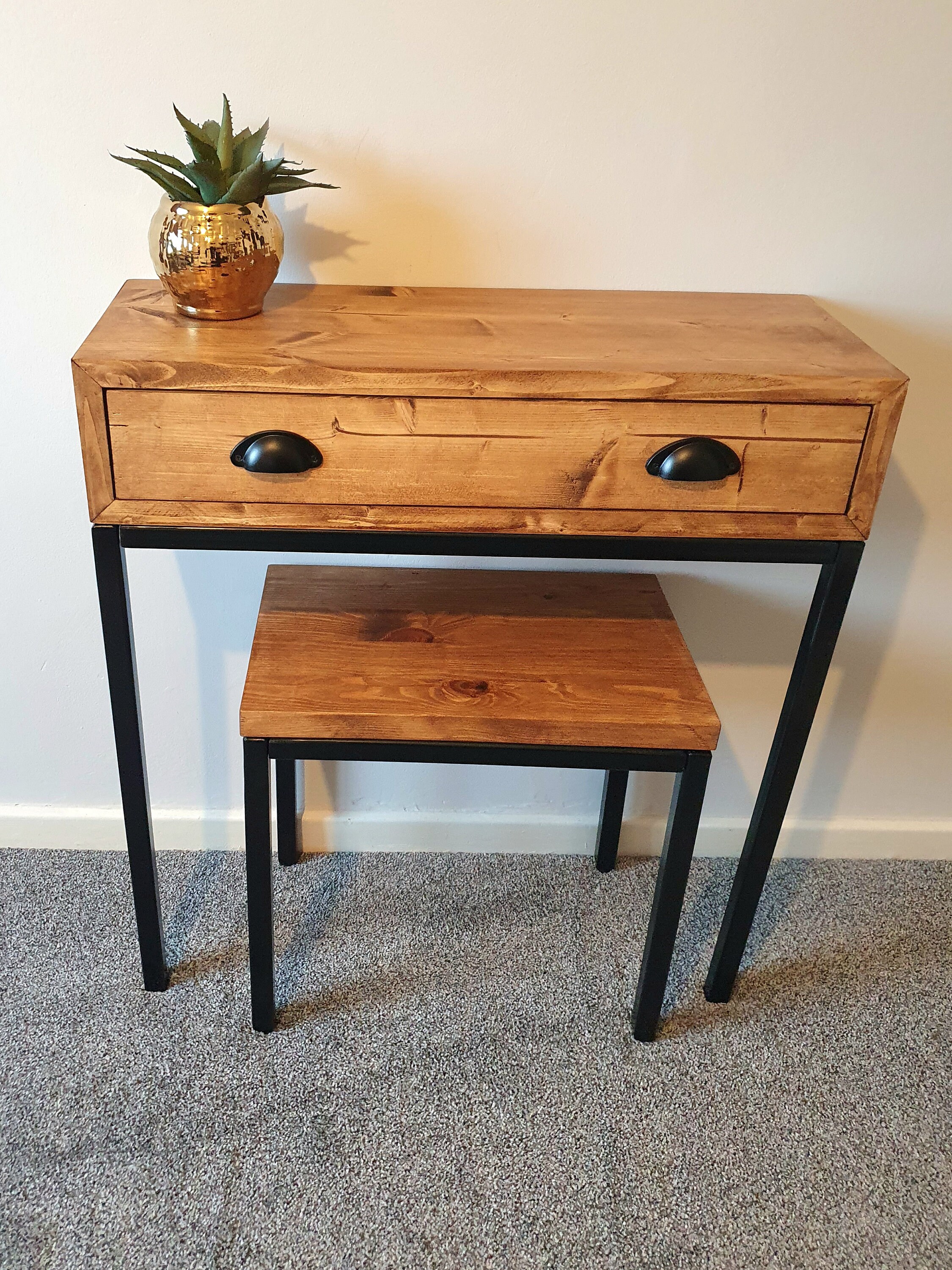 Dressing Table With Stool | Narrow Desk and Stool Set | Handmade ...