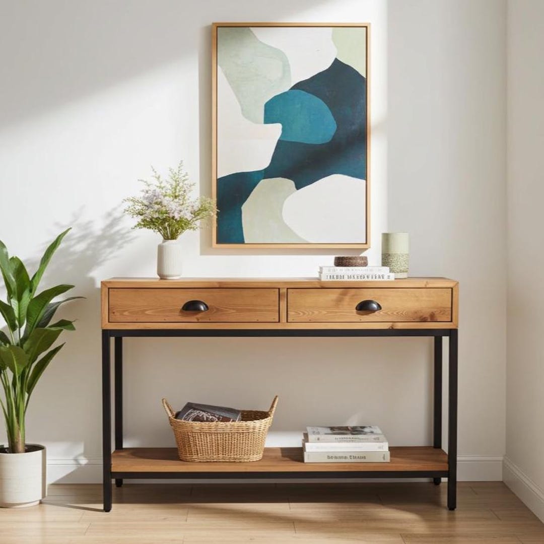 Console Table With Drawers and Shelf, Solid Wood Rustic Style - Etsy UK
