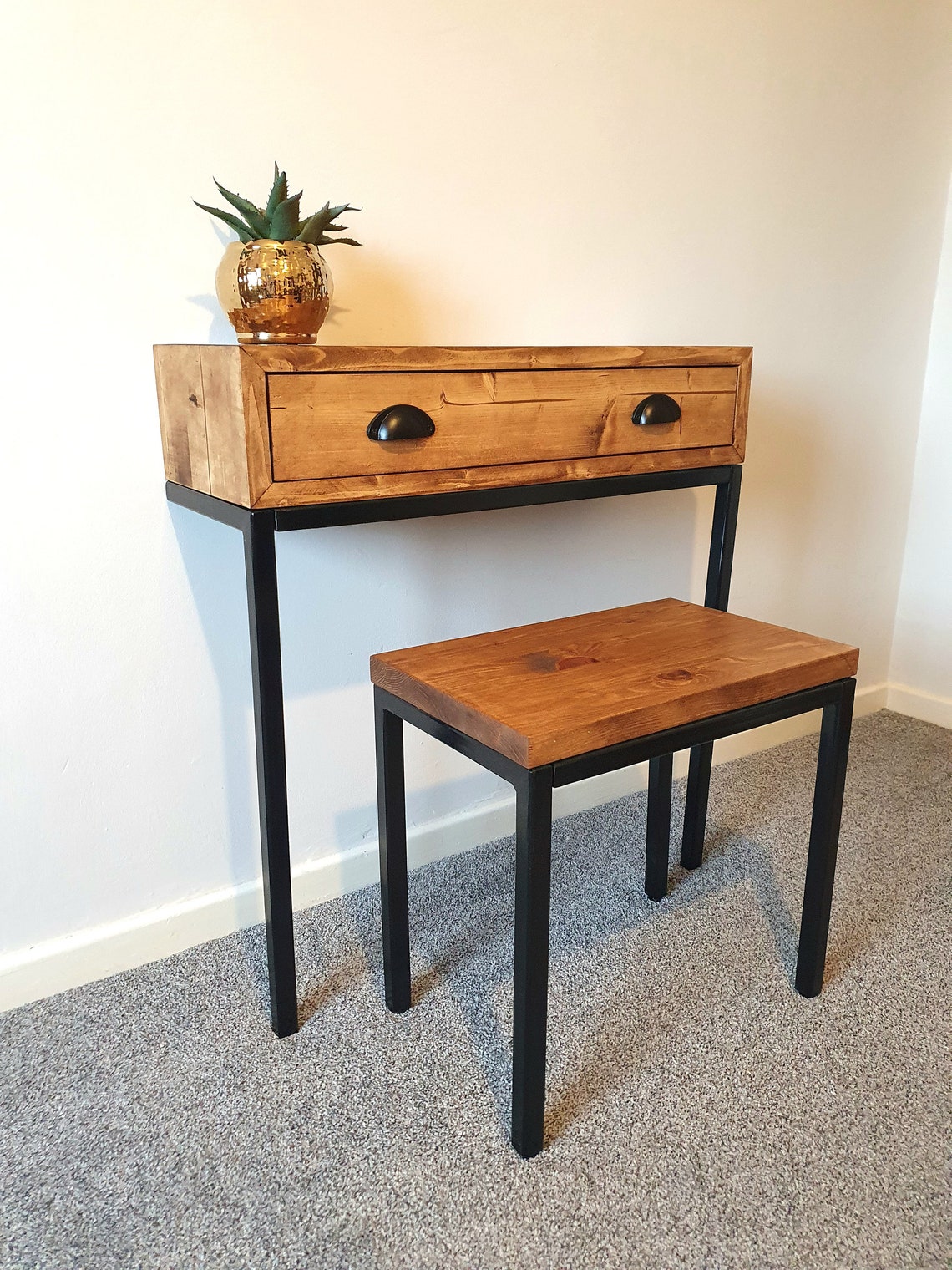 Dressing Table With Stool | Narrow Desk and Stool Set | Handmade ...