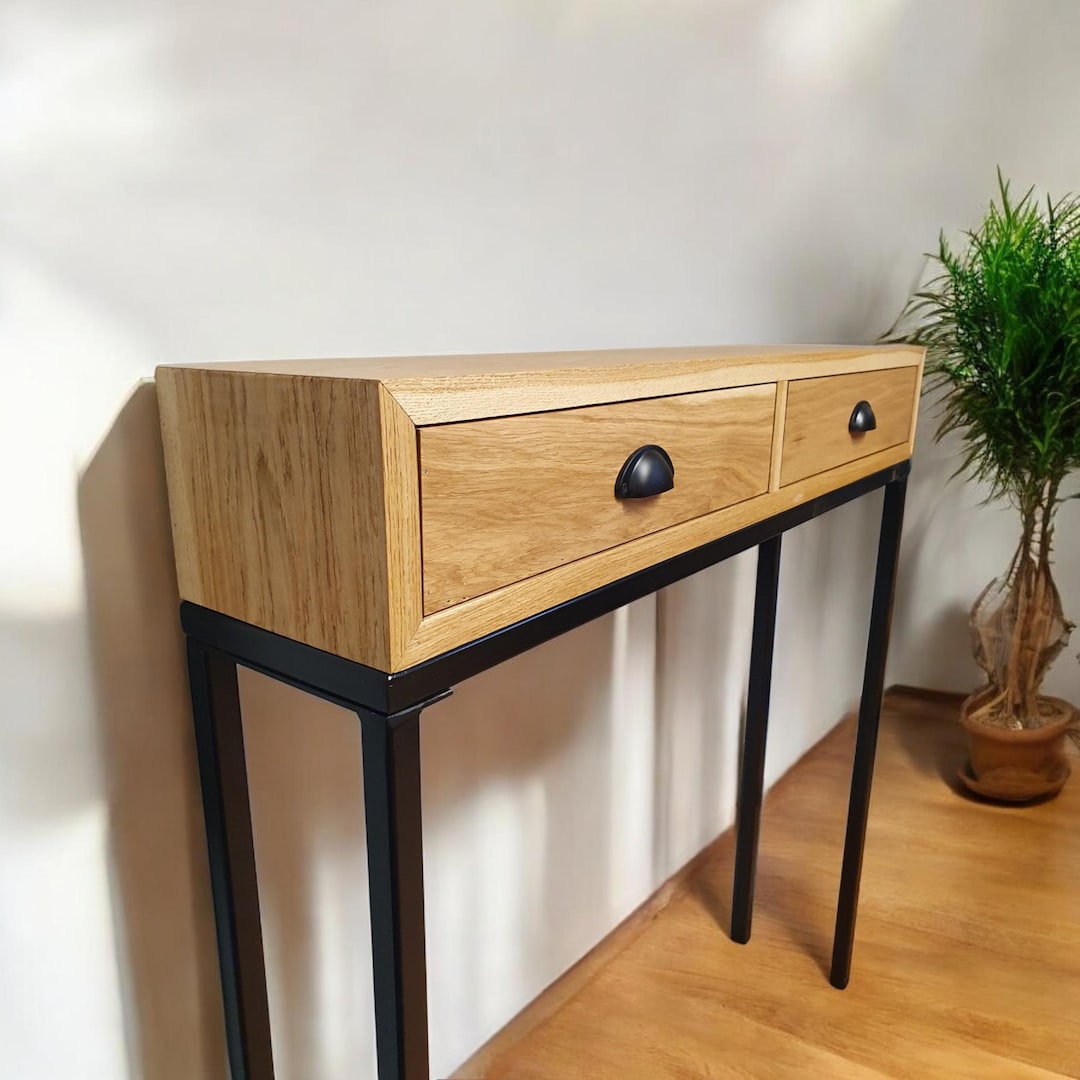 Oak Console Table With Drawers: Handmade Slim Entryway Table - Etsy UK