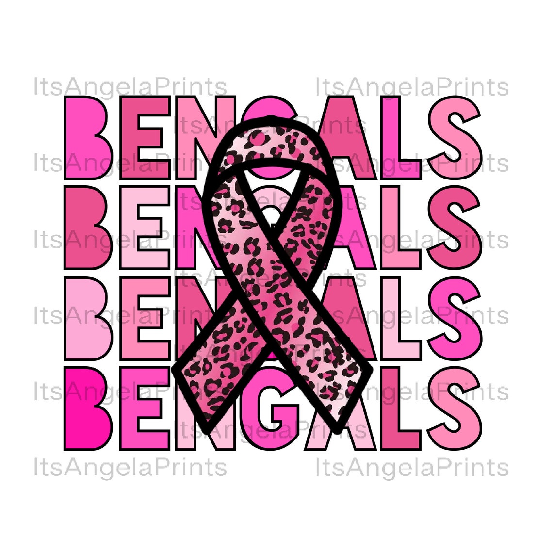 Bengals Stacked Breast Cancer Awareness Pink Leopard Ribbon - Etsy