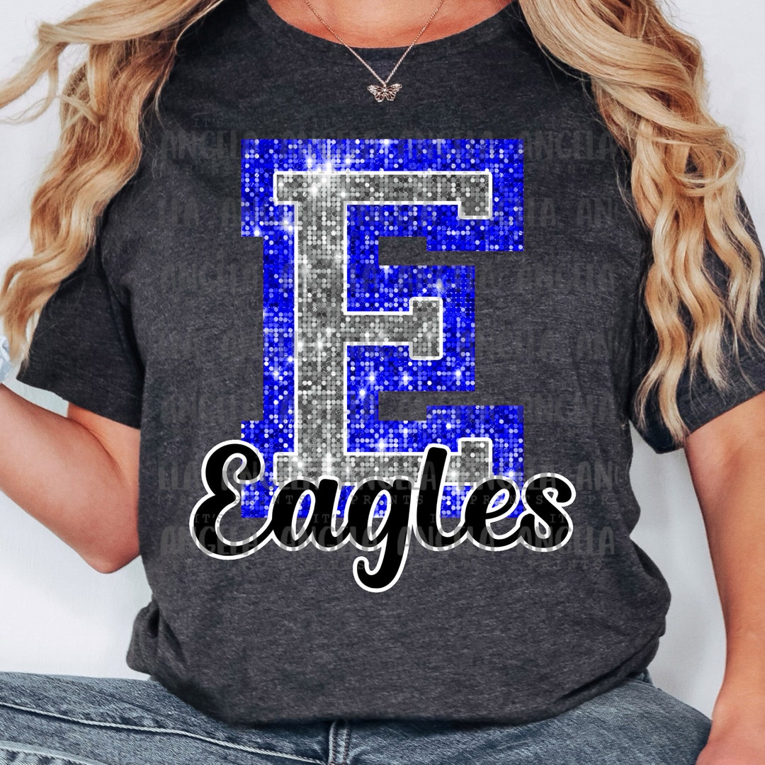 PNG E Eagles Blue Bling Sparkle Glitter School Team Spirit Mascot Teacher Game Day Football ...