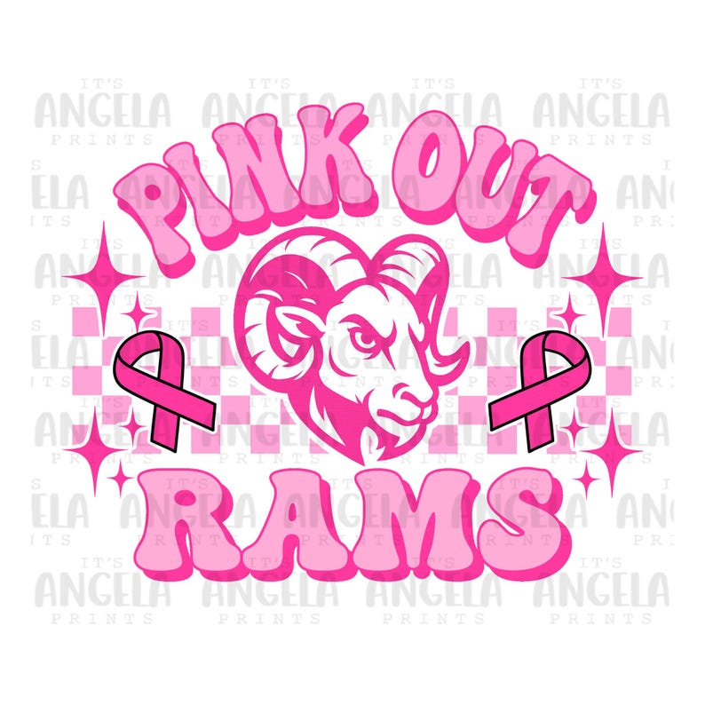 PNG Rams Pink Out Breast Cancer Awareness Groovy Checkered Preppy ...