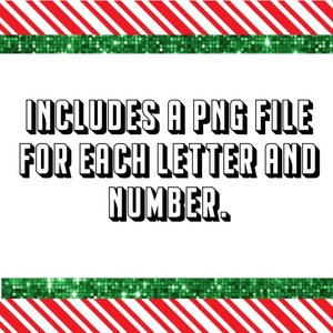 Christmas Alphabet Letters Set With Numbers Symbols Candy Cane Glitter ...