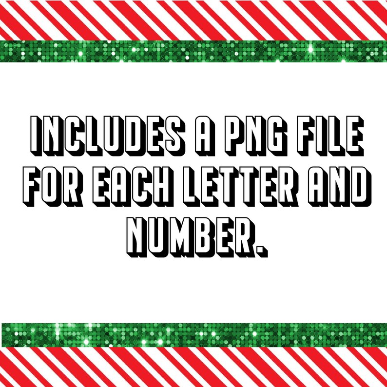 Christmas Alphabet Letters Set With Numbers Symbols Candy Cane Glitter ...
