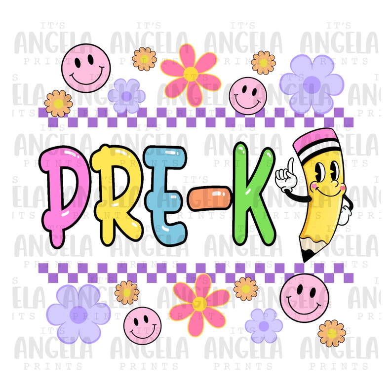 PNG Pre-k Back to School Retro Checkered Smiley Preppy Groovy Pastel ...