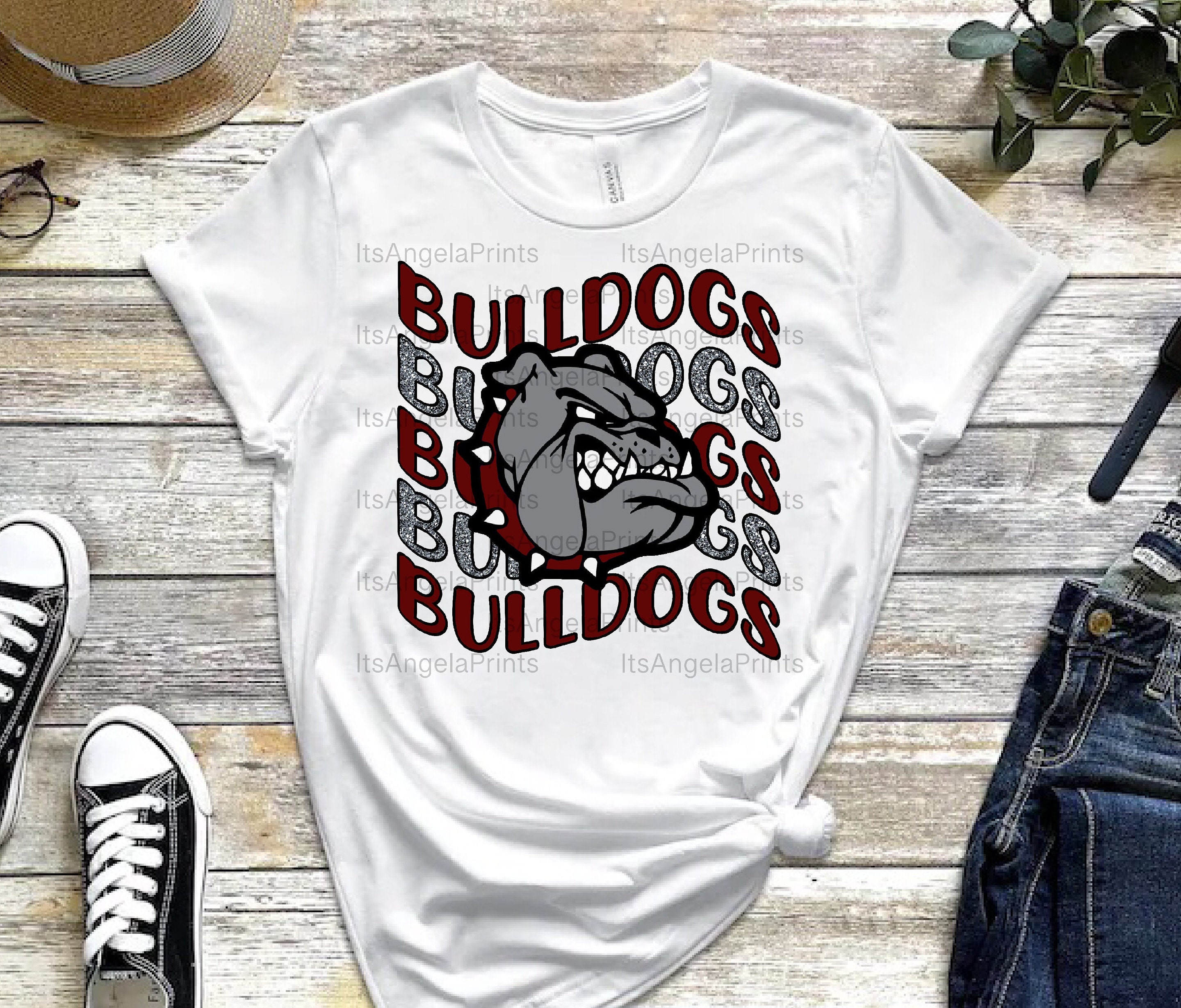 Bulldogs Retro Wavy Font Maroon and Silver Glitter Spirit - Etsy