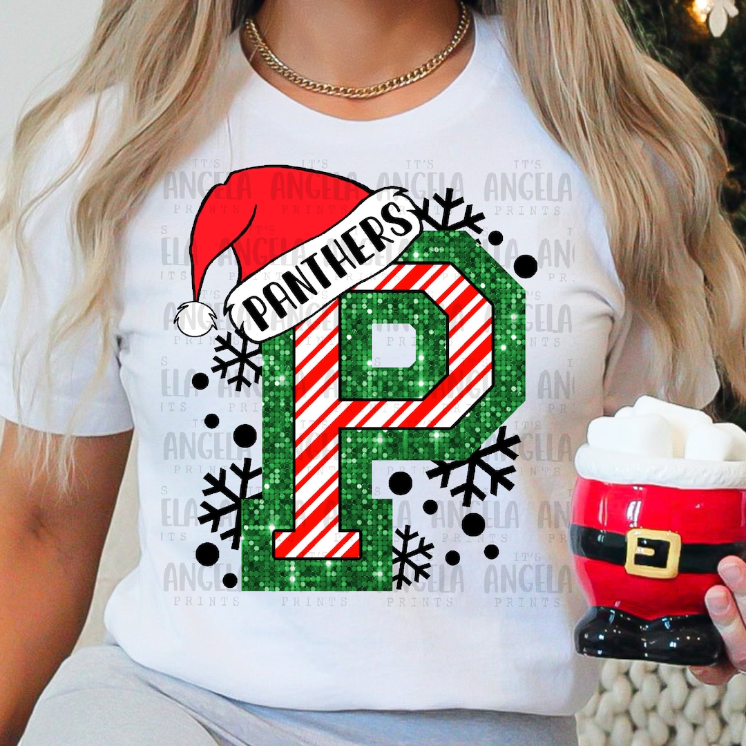 Panthers P Merry Christmas Santa Holiday Green Red Glitter Candy Cane ...