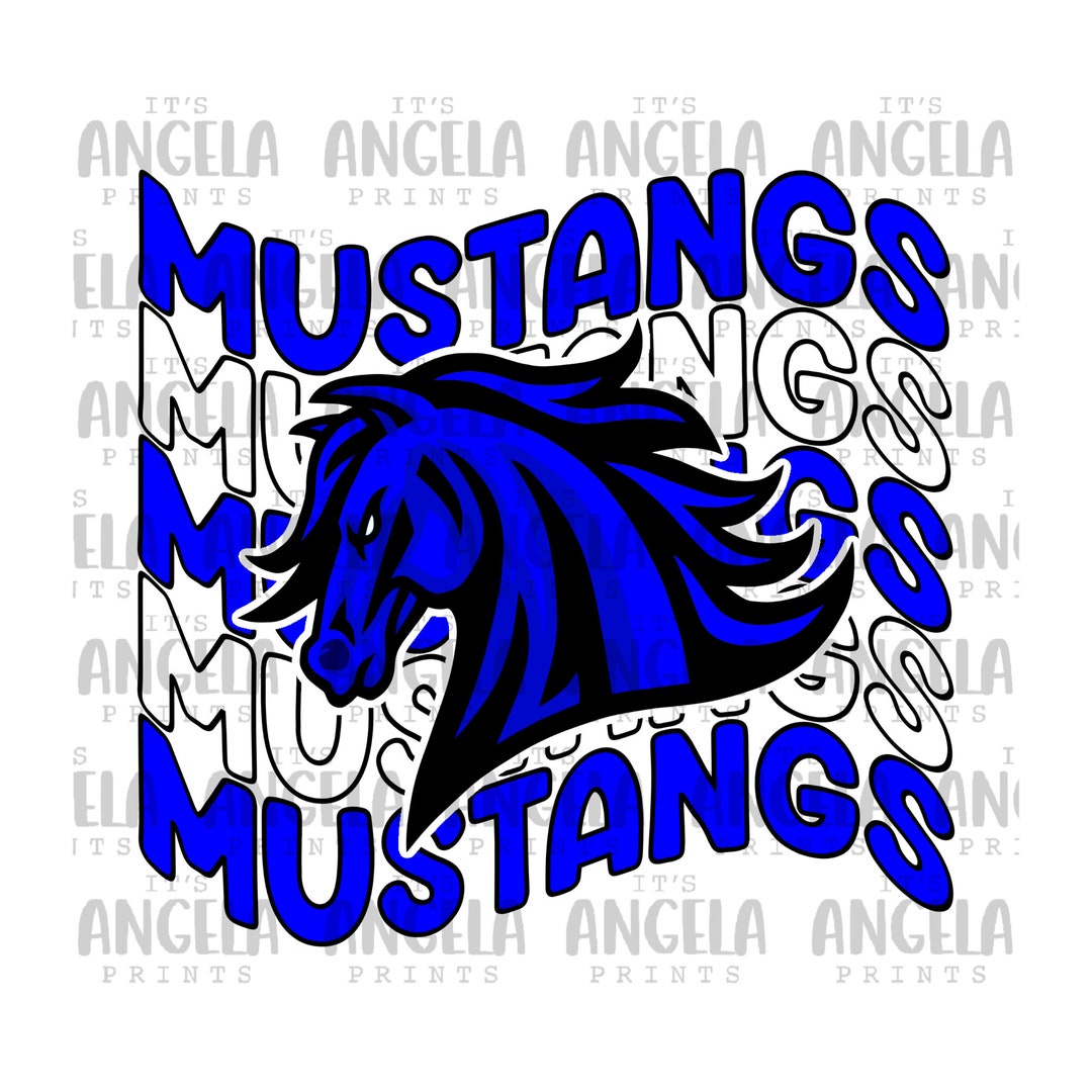 Mustangs Blue Retro Wavy Groovy School Spirit Team Mom Pride Football ...