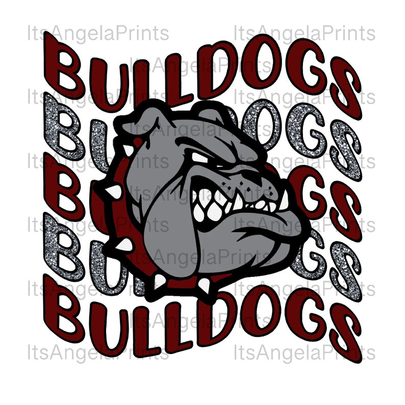 Bulldogs Retro Wavy Font Maroon and Silver Glitter Spirit Shirt PNG ...