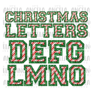 Christmas Alphabet Letters Set With Numbers Symbols Candy Cane Glitter ...